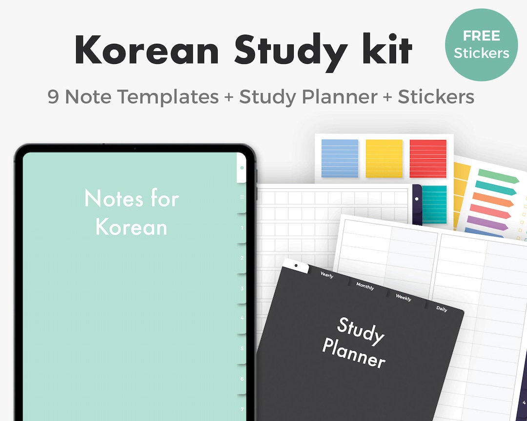 Korean Study Kit Digital Notebooks Study Planner Stickers Korean Words ...