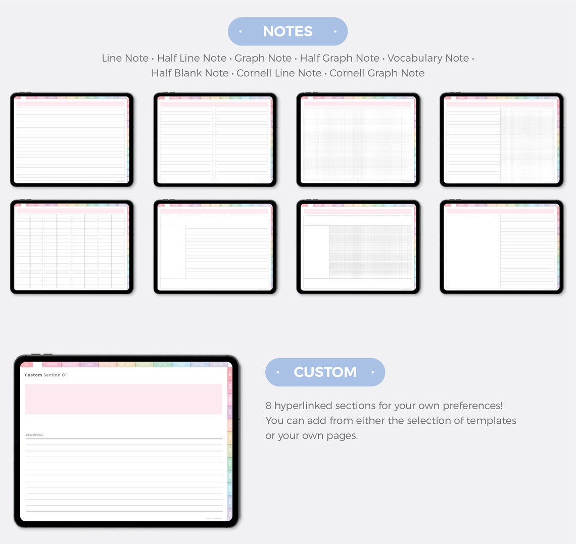 Undated Pastel Digital Planner, Goodnotes Planner, iPad Diary ...