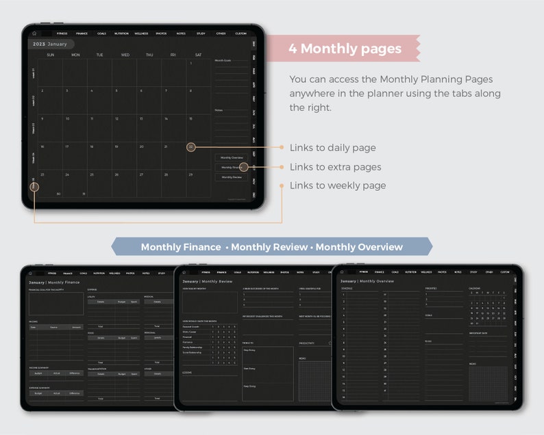 2025 Digital Planner Dark Mode, Goodnotes iPad Notability Planner ...