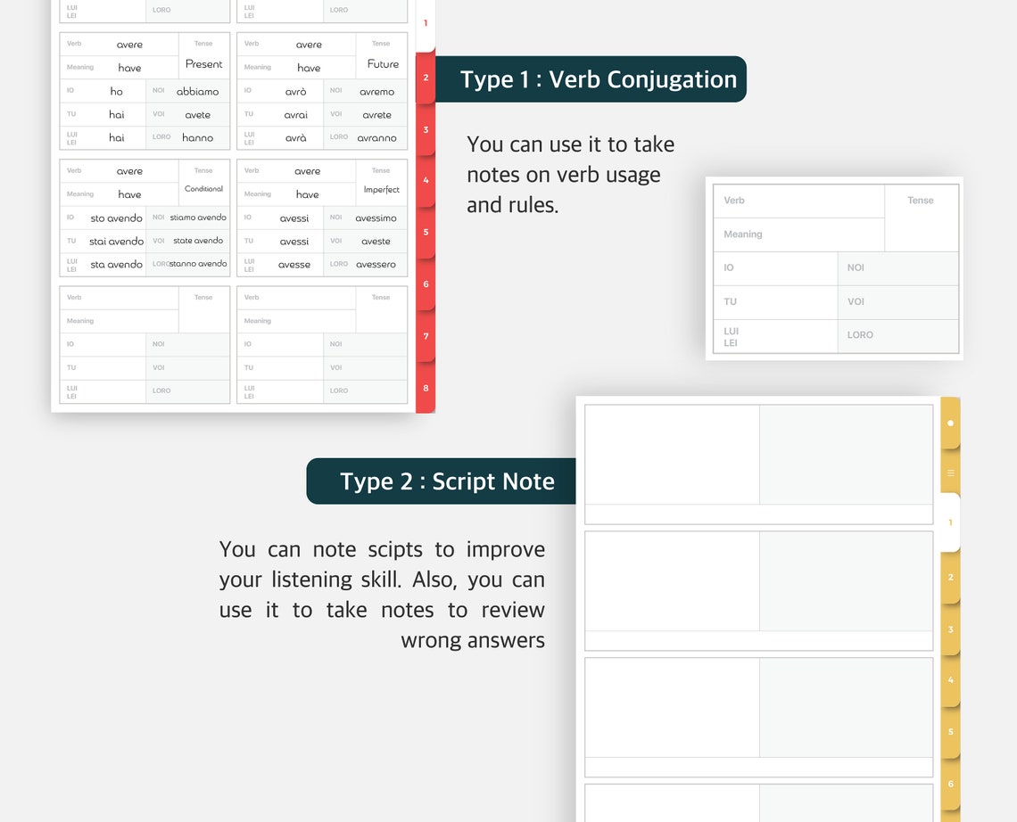 Italian Study Digital Notebook Learn Italian Words - Etsy