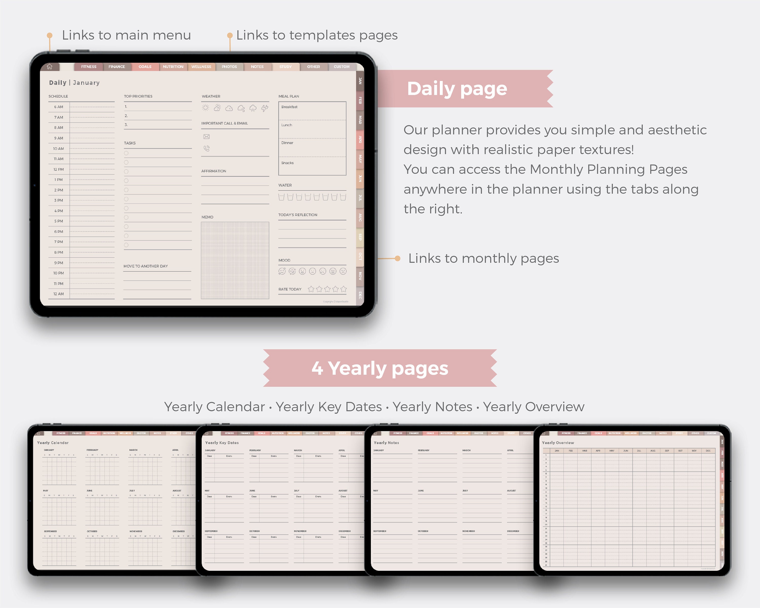Undated Vintage Digital Planner Goodnotes iPad Paper - Etsy