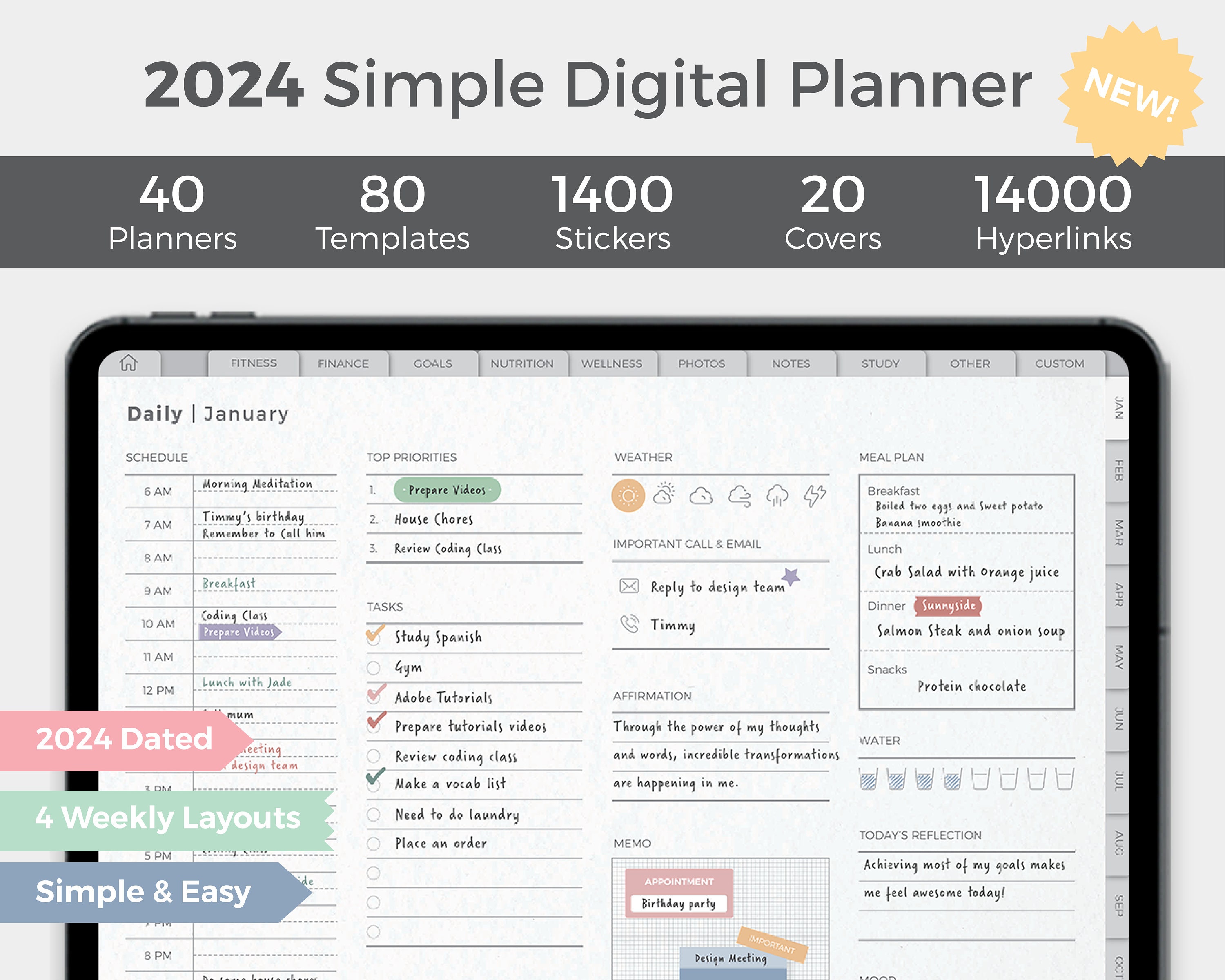 2024 Simple Digital Planner, Goodnotes iPad Paper, Notability Planner ...