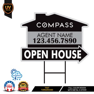 10 Pack COMPASS Custom Open House Arrow Yard Sign, 2 Sided Add Your ...