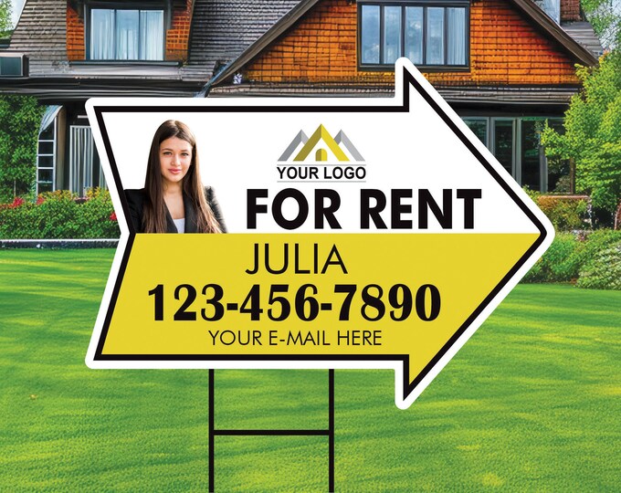 Custom for Rent Arrow Yard Sign 18 X 24, 2 Sided Add Your Text, Logo ...