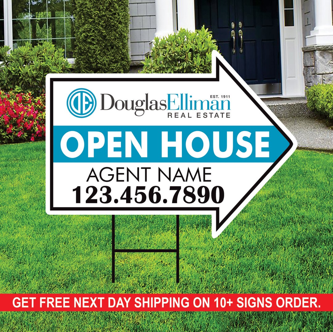 Douglas Elliman Open House Arrow Shaped Yard Signs 18" X 24", 2 Sided ...