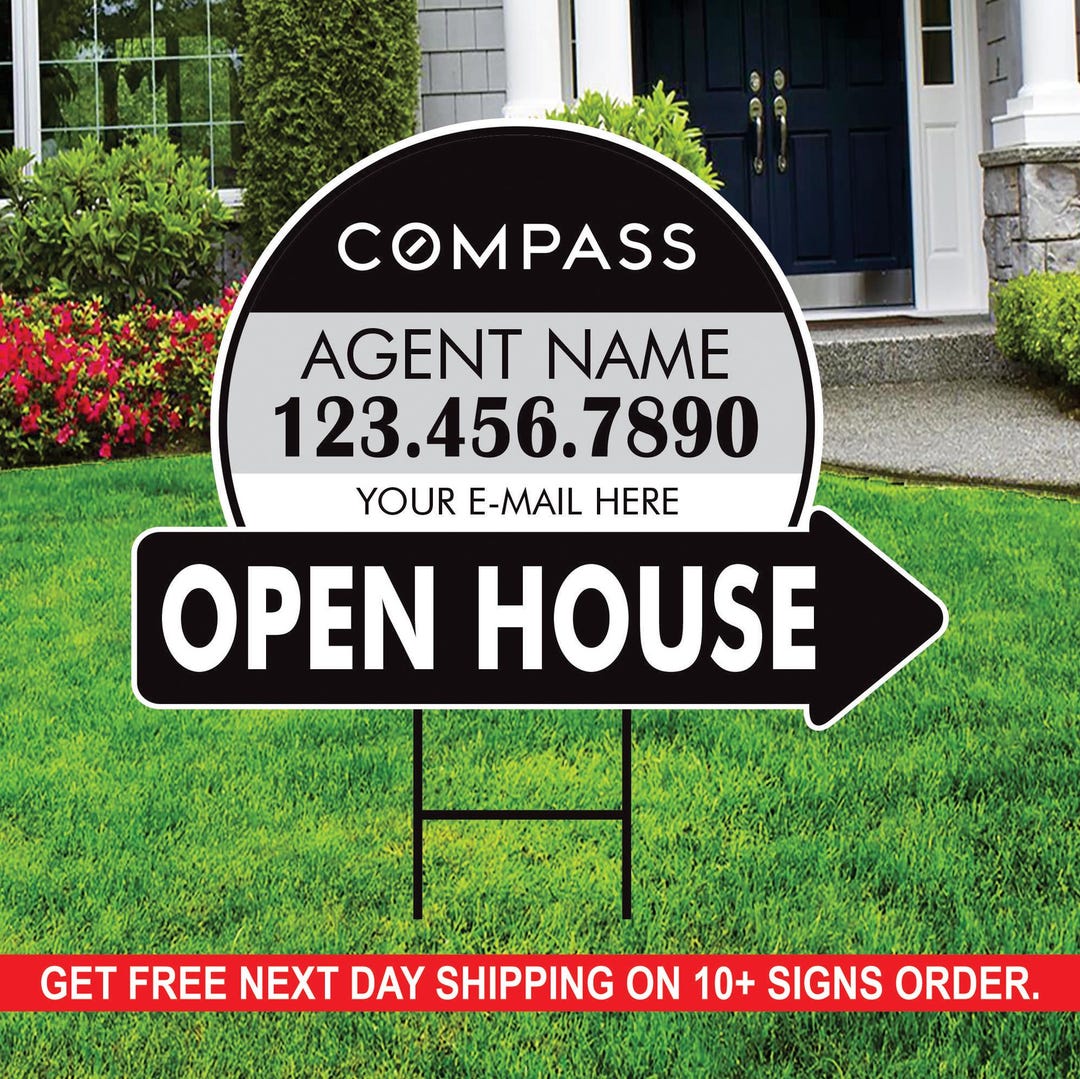 COMPASS Realty Open House Arrow Shaped Yard Signs 18" X 24", 2 Sided ...