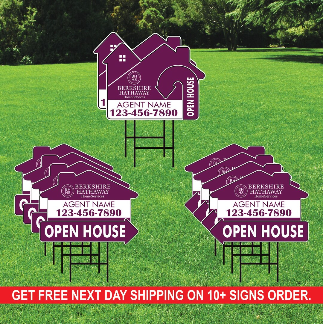 10 Pack Berkshire Hathaway Custom Open House Arrow Yard Sign, 2 Sided ...