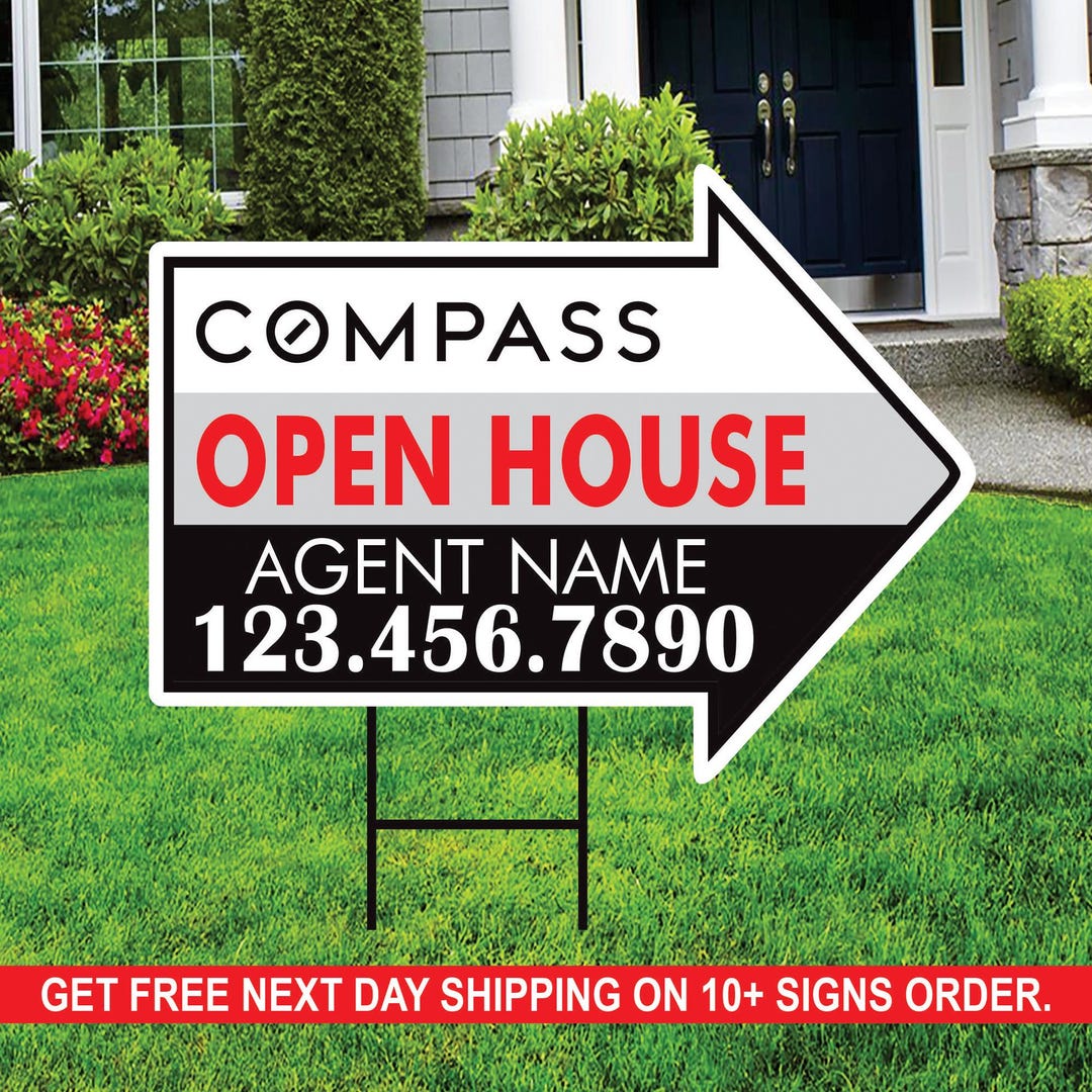 COMPASS Open House Arrow Shaped Yard Signs 18" X 24", 2 Sided Coroplast ...