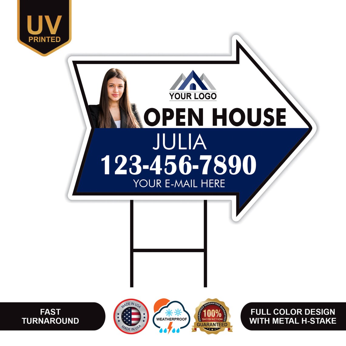 Custom Open House Arrow Yard Sign 18" X 24", 2 Sided Add Your Text ...
