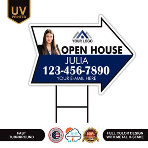 Custom Open House Arrow Yard Sign 18" X 24", 2 Sided Add Your Text ...