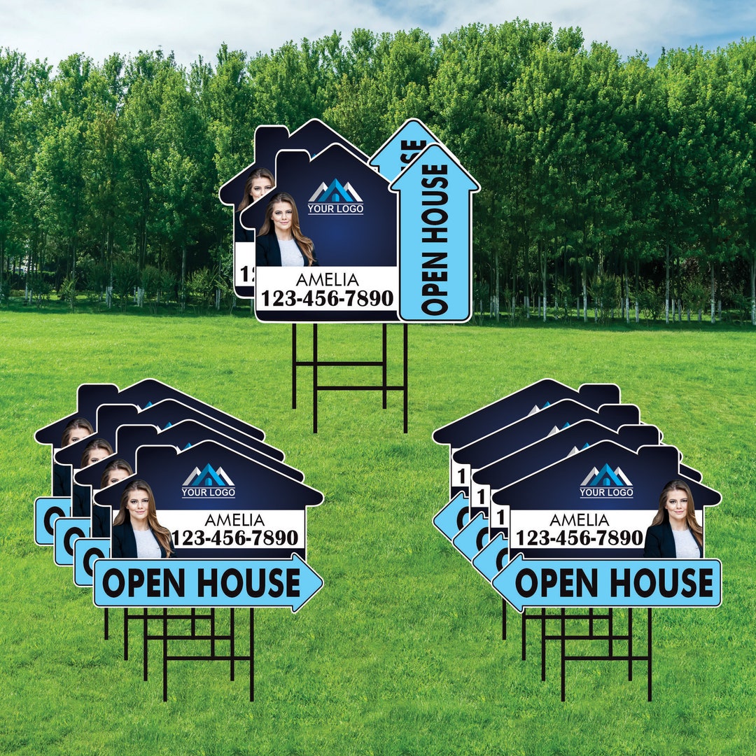 10 Pack Custom Open House Arrow Yard Sign 18" X 24", 2 Sided Add Your ...