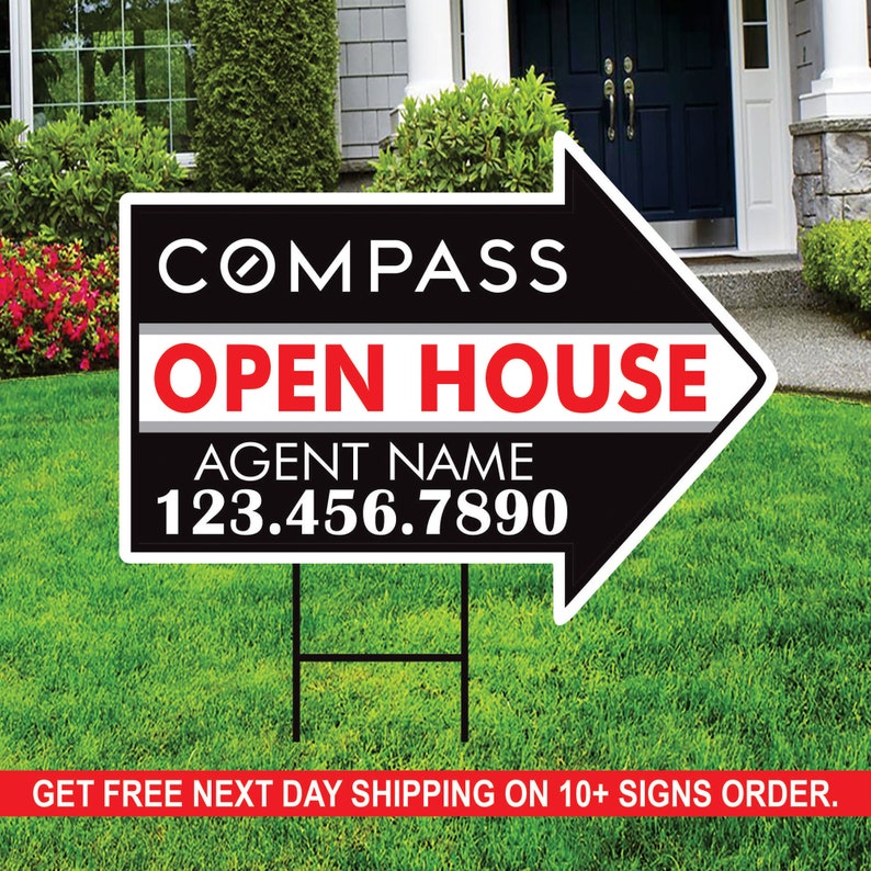 COMPASS Open House Arrow Shaped Yard Signs 18 X 24, 2 Sided Coroplast ...