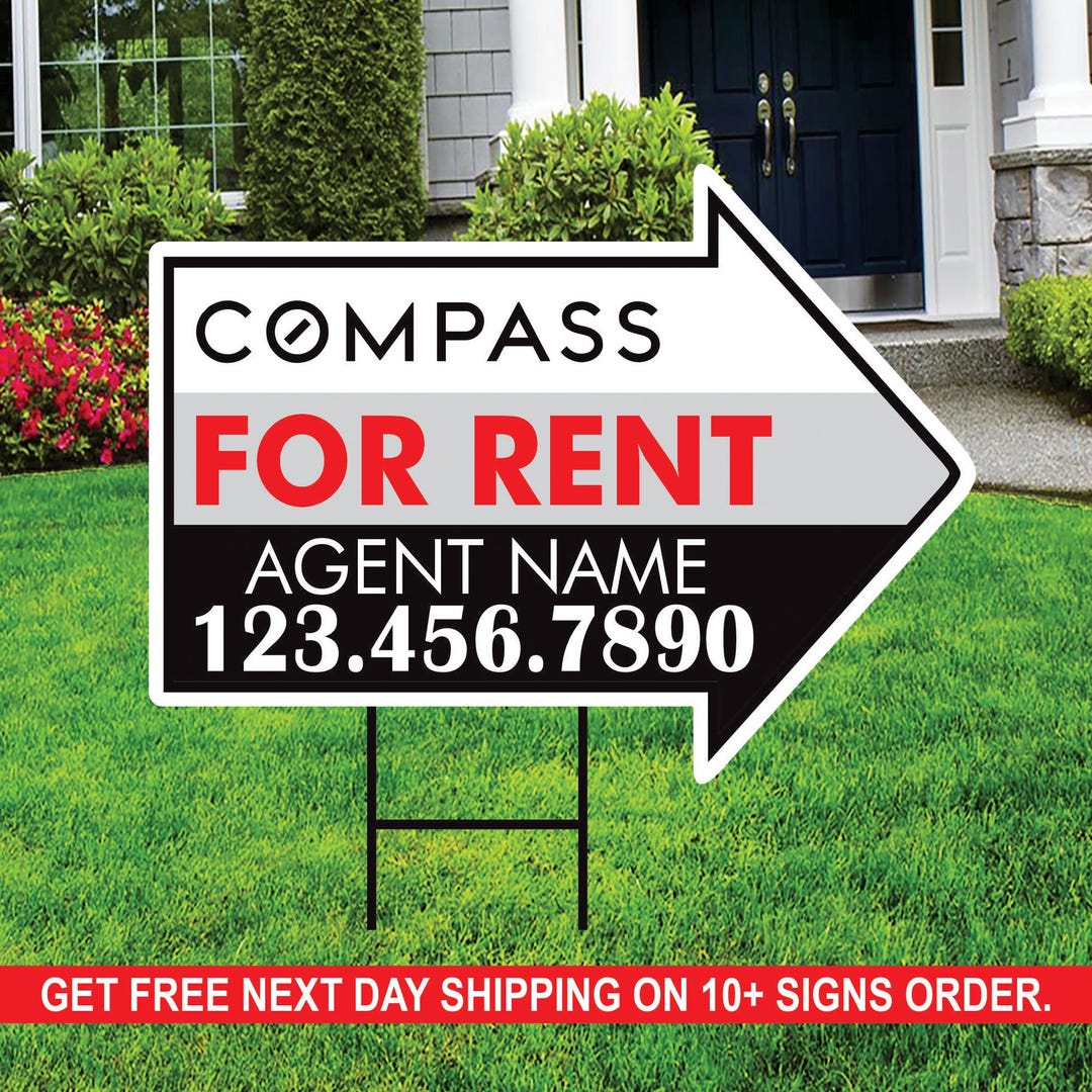 COMPASS for Rent Arrow Shaped Yard Signs 18" X 24", 2 Sided Coroplast ...