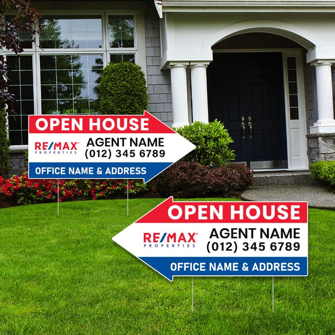 2 Pack, Re/max Open House Arrow Shaped Yard Signs 23" X 10" - Coroplast ...