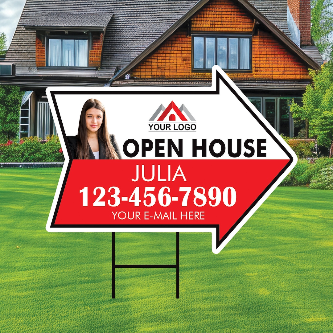 Custom Open House Arrow Yard Sign 18" X 24", 2 Sided Add Your Text ...