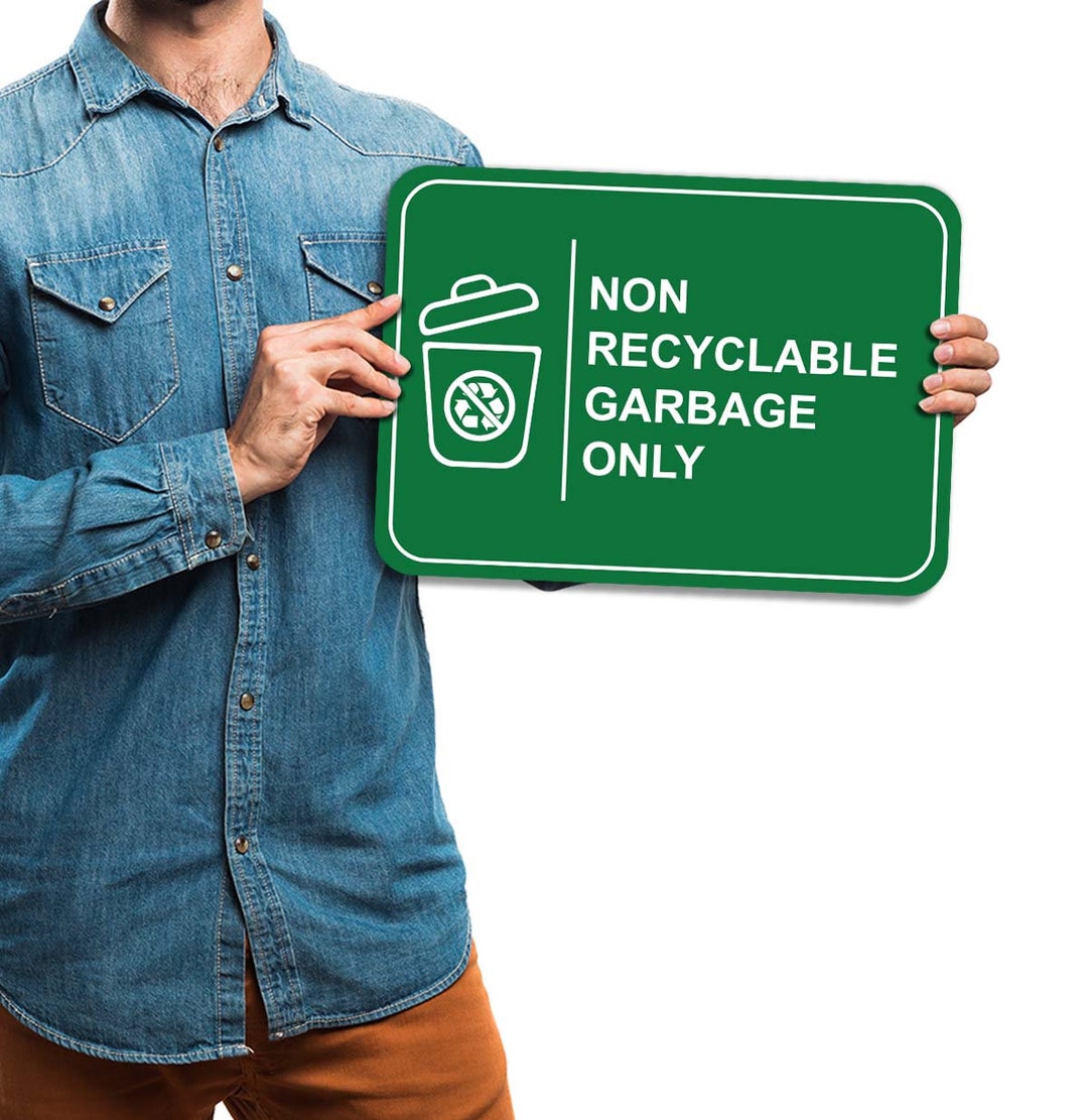 Non-recyclable Trash Only Sign - Durable Aluminum Metal Sign for Waste ...