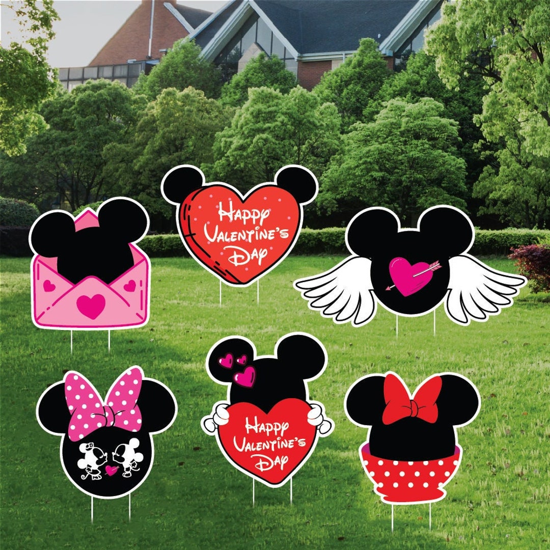 Mickey Valentines Day Characters Yard Sign Cutouts Minnie Happy