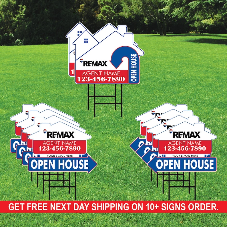 10 Pack Remax Custom Open House Arrow Yard Sign, 2 Sided Add Your Text ...