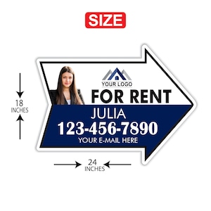 Custom for Rent Arrow Yard Sign 18" X 24", 2 Sided Add Your Text, Logo ...