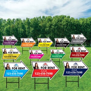 Custom for Rent Arrow Yard Sign 18" X 24", 2 Sided Add Your Text, Logo ...