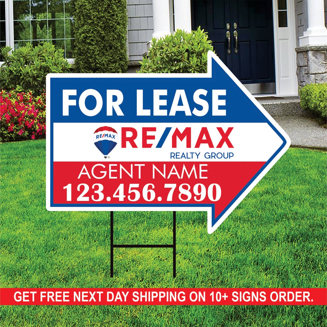 Remax for Lease Arrow Shaped Yard Signs 18" X 24", 2 Sided Coroplast ...