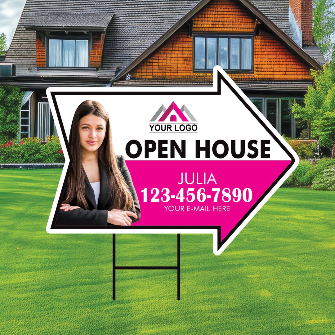 Custom Open House Arrow Yard Sign 18" X 24", 2 Sided Add Your Text ...