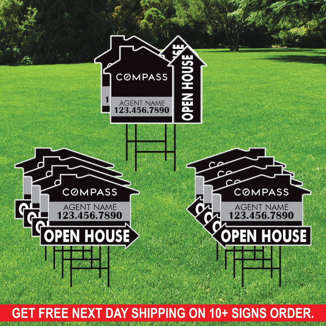 10 Pack COMPASS Custom Open House Arrow Yard Sign, 2 Sided Add Your ...