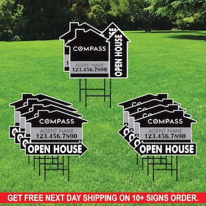 10 Pack COMPASS Custom Open House Arrow Yard Sign, 2 Sided Add Your ...