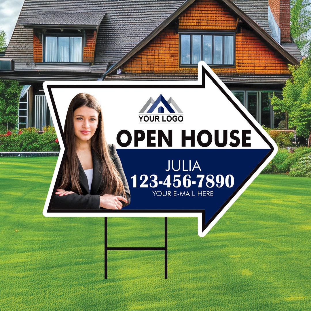 Custom Open House Arrow Yard Sign 18" X 24", 2 Sided Add Your Text ...
