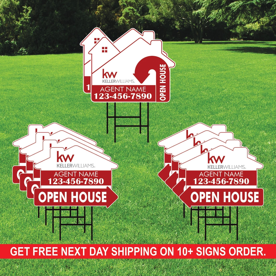 10 Pack Keller Williams Custom Open House Arrow Yard Sign, 2 Sided Add ...