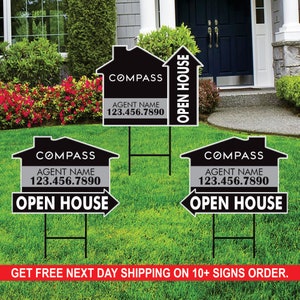 10 Pack COMPASS Custom Open House Arrow Yard Sign, 2 Sided Add Your ...