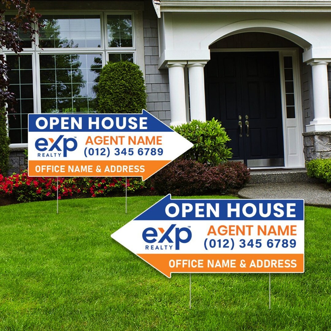 2 Pack Exp Realty Open House Arrow Shaped Yard Signs 23" X 10 ...