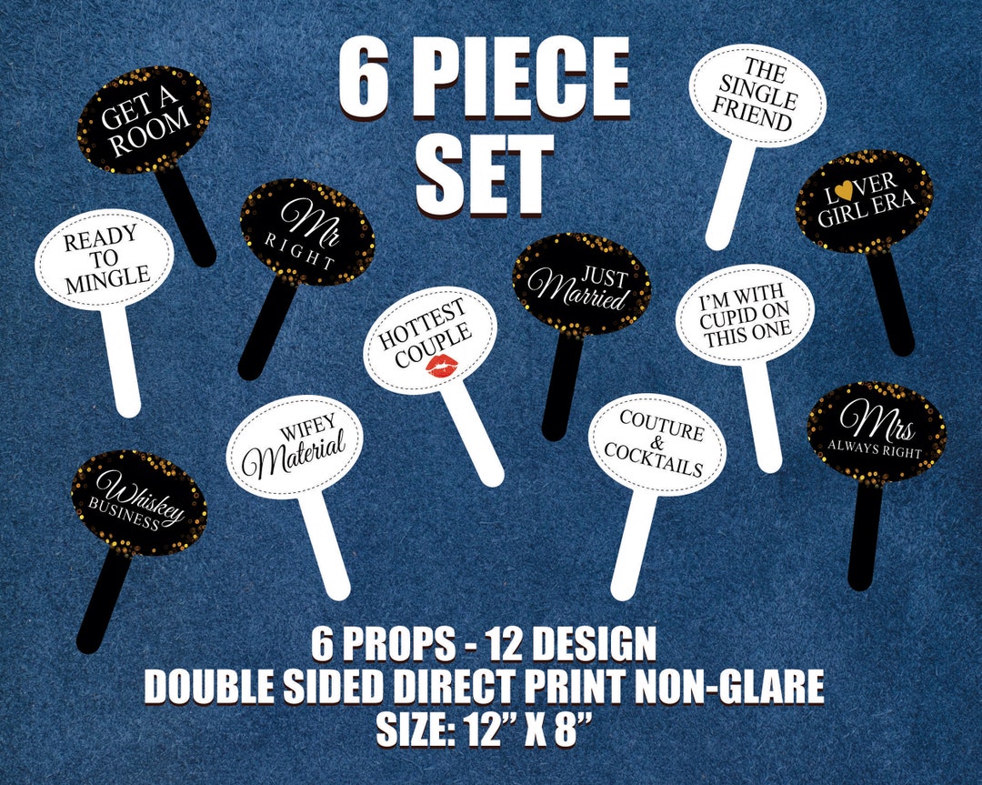 Pack of 6, Wedding Mix Signs Double Sided, Party Photo Booth Props Set ...