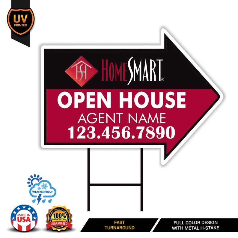 Homesmart Open House Arrow Shaped Yard Signs 18 X 24, 2 Sided Coroplast Custom Real Estate ...