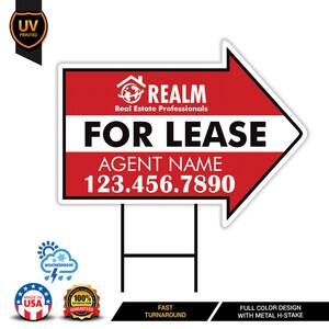 Realm for Lease Arrow Shaped Yard Signs 18" X 24", 2 Sided Coroplast ...