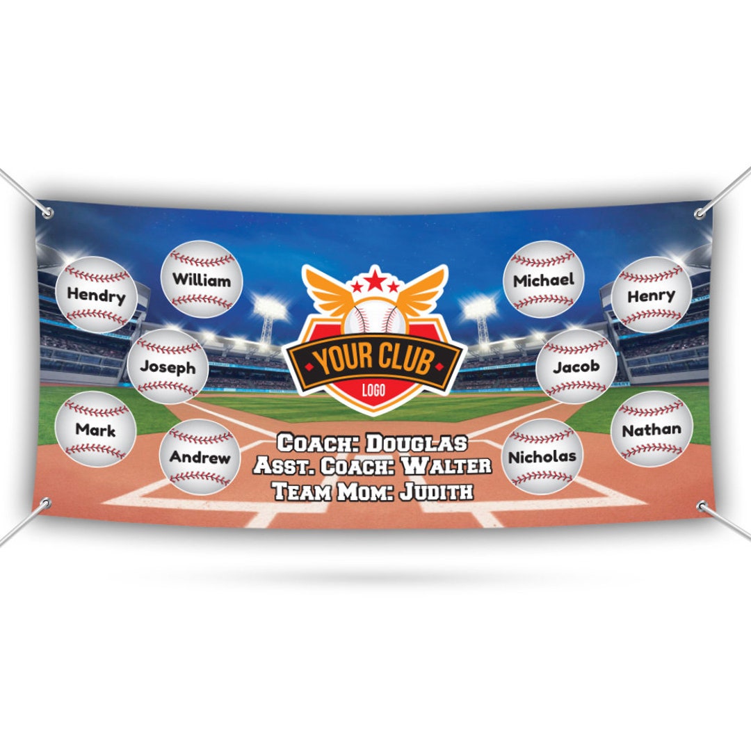 Custom Baseball Team Banner Sign - 13 Oz Waterproof Player Names ...