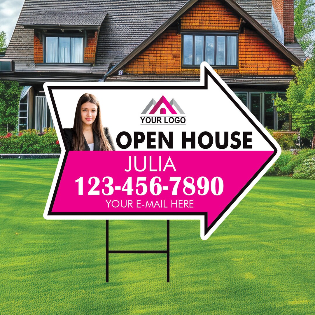 Custom Open House Arrow Yard Sign 18" X 24", 2 Sided Add Your Text ...