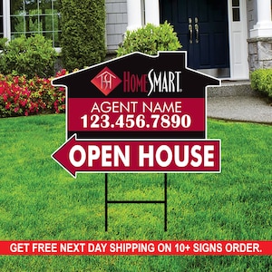 10 Pack Homesmart Custom Open House Arrow Yard Sign, 2 Sided Add Your ...