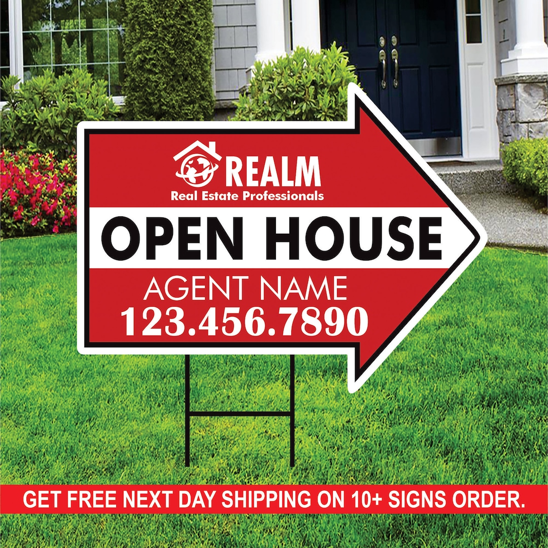 Realm Open House Arrow Shaped Yard Signs 18" X 24", 2 Sided Coroplast ...