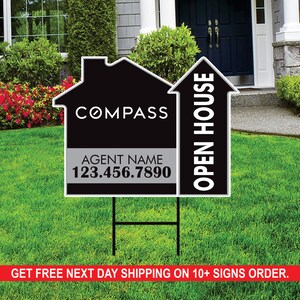 10 Pack COMPASS Custom Open House Arrow Yard Sign, 2 Sided Add Your ...