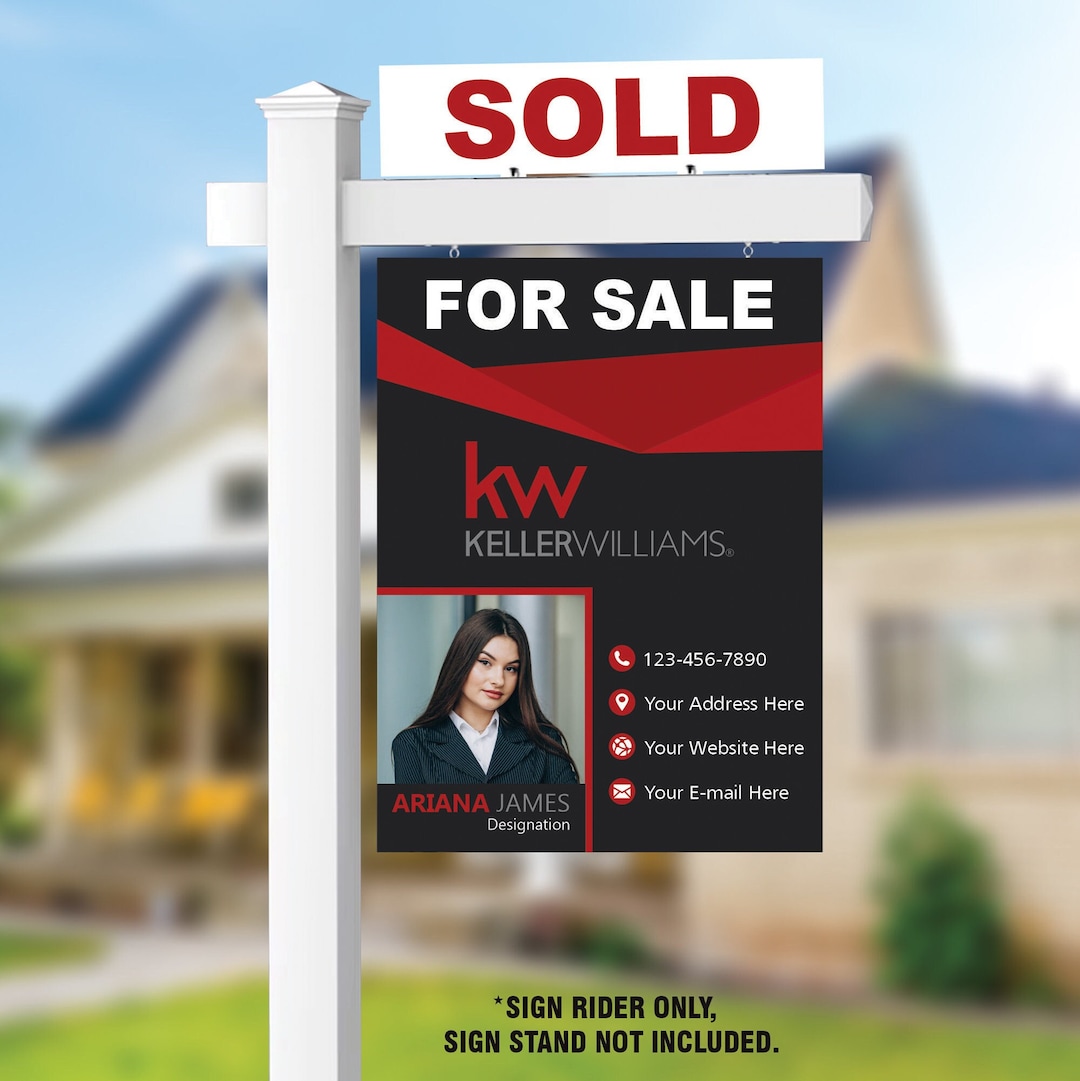 Keller Williams Custom Aluminum Real Estate Sign Panel & Rider, 18”X24” Thick Sign With Holes ...