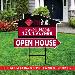 10 Pack Homesmart Custom Open House Arrow Yard Sign, 2 Sided Add Your ...