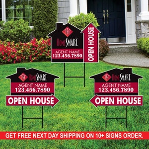 10 Pack Homesmart Custom Open House Arrow Yard Sign, 2 Sided Add Your ...