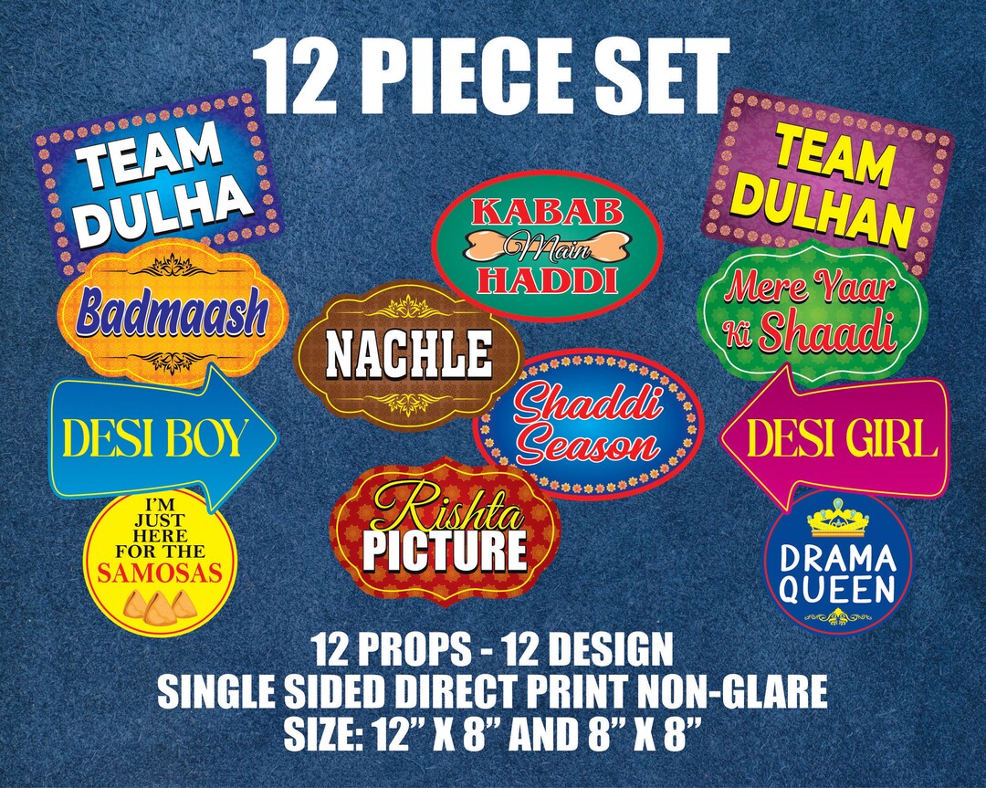 Pack of 12, Desi Wedding Signs, Sangeet, Mehandi Photo Booth Props Set ...