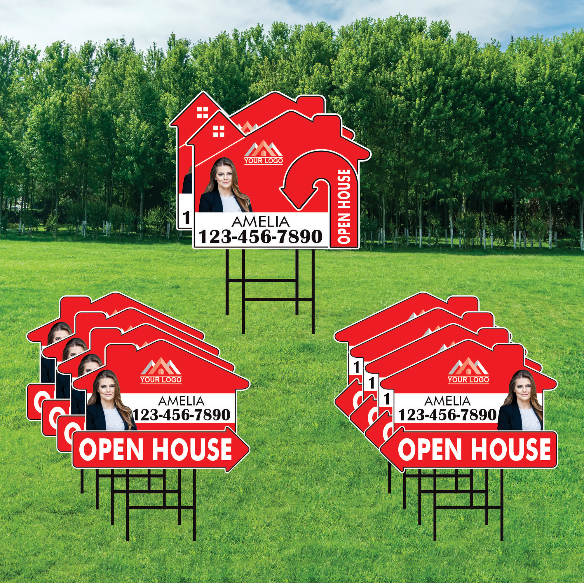 10 Pack Custom Open House Arrow Yard Sign 18" X 24", 2 Sided Add Your ...