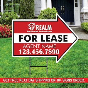 Realm for Lease Arrow Shaped Yard Signs 18" X 24", 2 Sided Coroplast ...