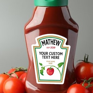 Personalized Tomato Ketchup Vinyl Sticker - Custom Sauce Label ...