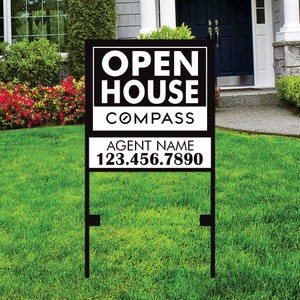 Compass Personalized Open House Real Estate Sign With Metal Frame ...
