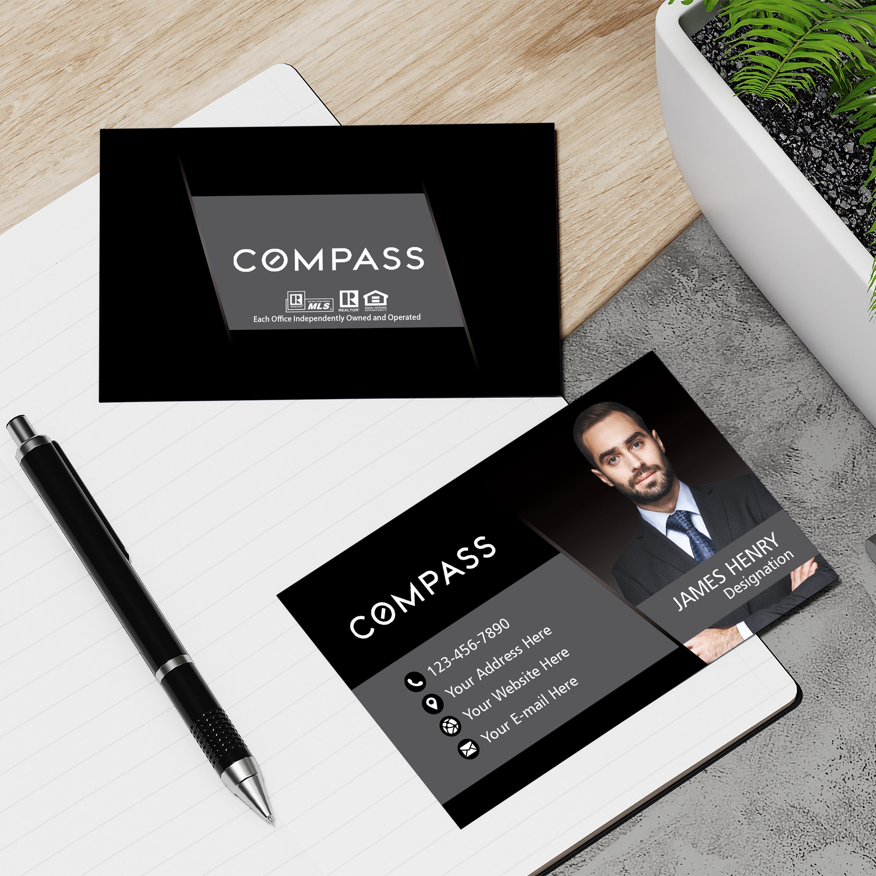COMPASS Custom Real Estate Business Card Two-sided Customized - Etsy