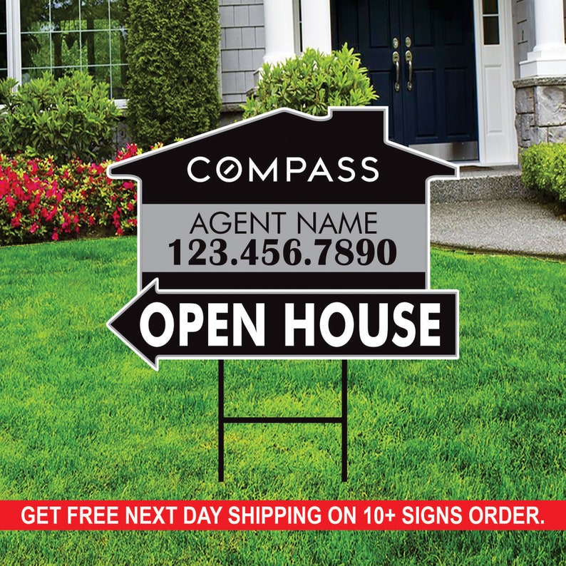 10 Pack COMPASS Custom Open House Arrow Yard Sign, 2 Sided Add Your ...